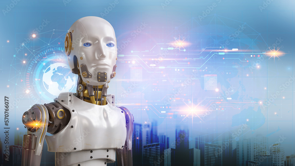 ภาพประกอบสต็อก Artificial intelligence AI robot with holographic ...