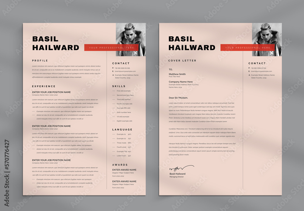 Red Minimal Resume Layout Stock Template | Adobe Stock