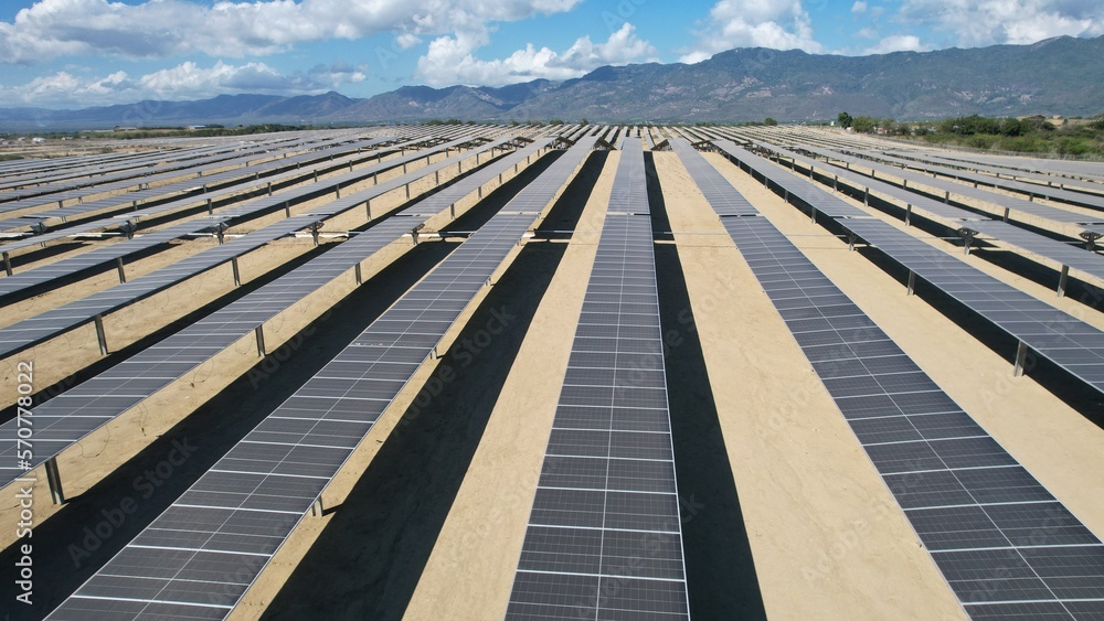 Solar farm with bifacial modules and trackers Stock Photo | Adobe Stock