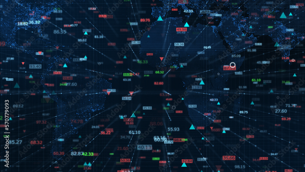 Stock market data, Digital animation camera movement through 3D space ...