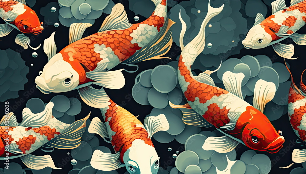 seamless pattern koi fish, vector illustration, Made by AI,Artificial ...