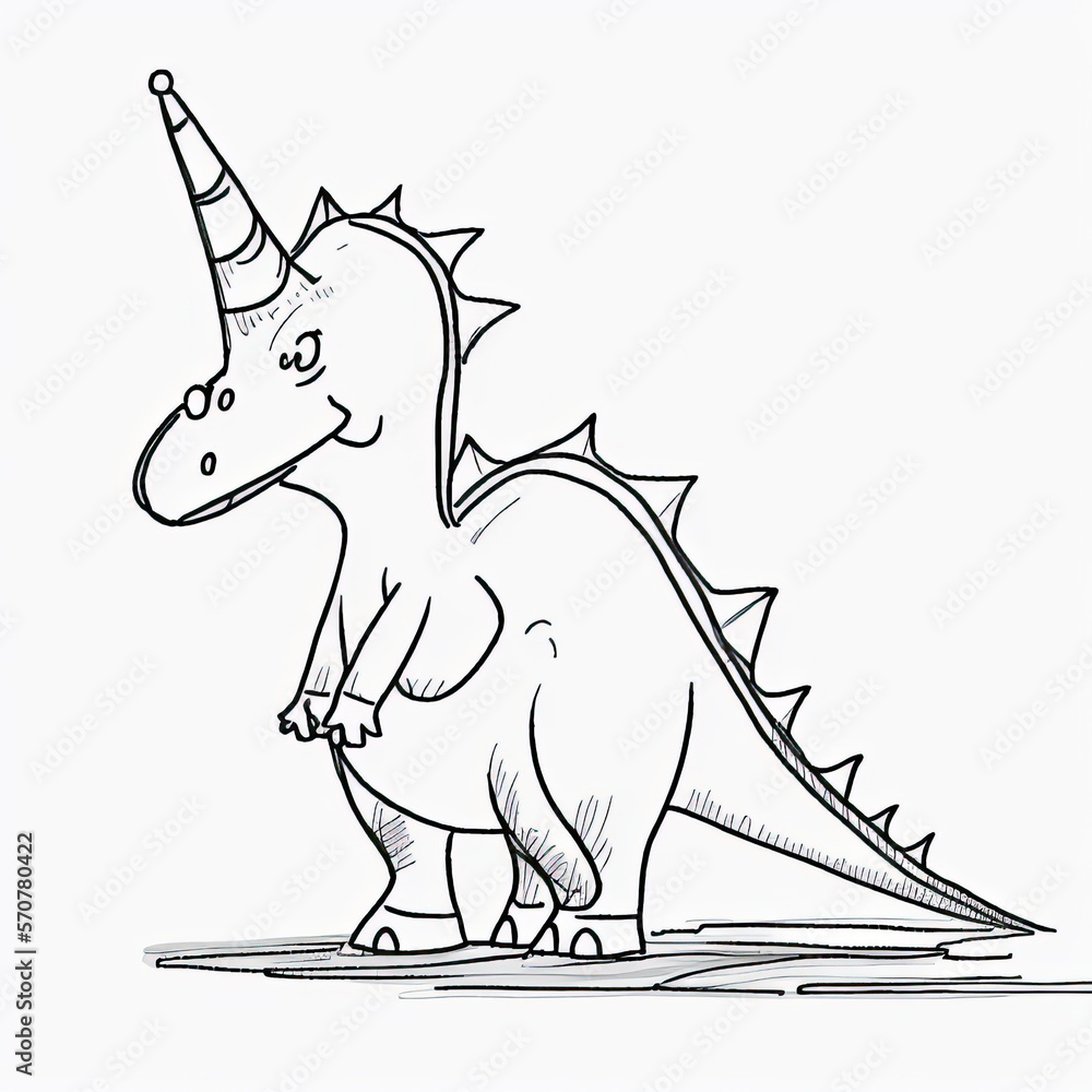 one line drawing of Dinosaurs cartoon, white background, Made by AI ...