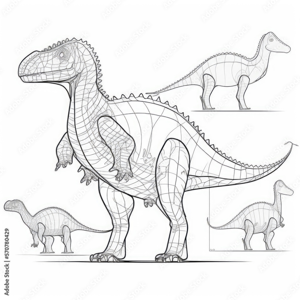 one line drawing of Dinosaurs cartoon, white background, Made by AI ...