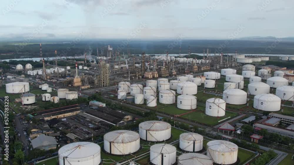 Biggest Fuel terminal in Indonesia, View of tank with oil refinery and ...
