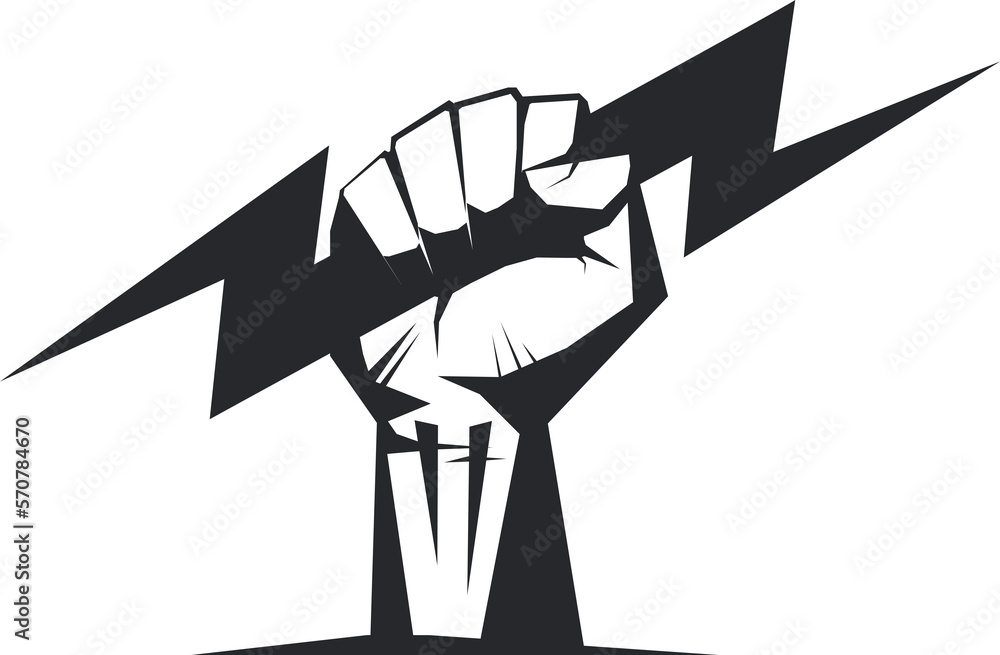 Fist hand holding thunder bolt Stock Illustration | Adobe Stock