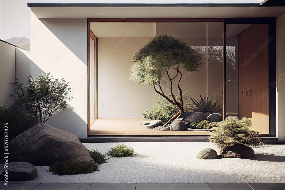 Modern house with minimal design and sliding glass door leading to a ...