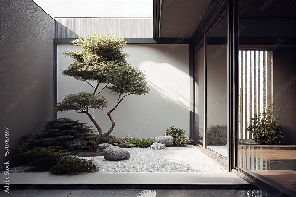 Modern house with minimal design and sliding glass door leading to a ...