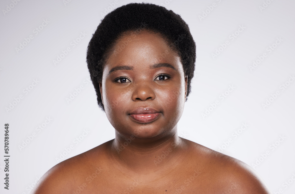 Black woman, skincare beauty and studio portrait with healthy skin glow ...