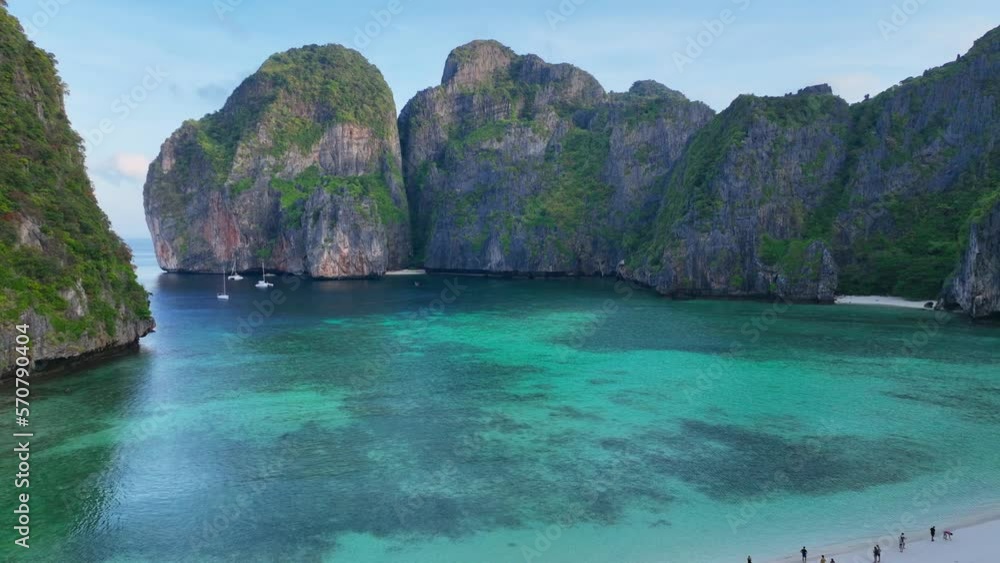 aerial view of Maya bay on Koh Phi Phi island in Thailand, exotic ...