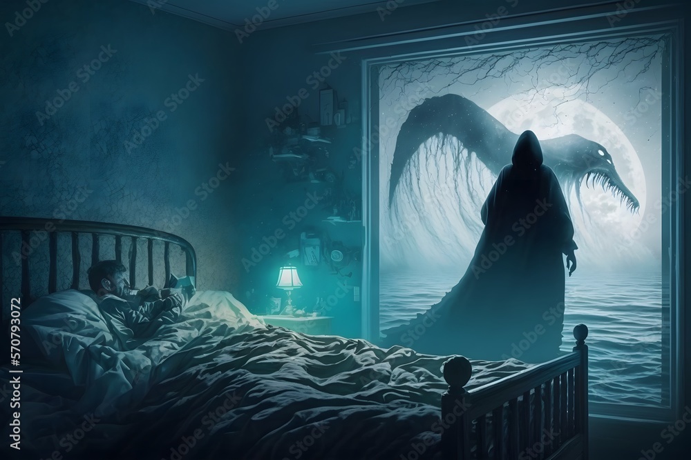 grim reaper by bed created using AI Generative Technology Stock Illustration | Adobe Stock