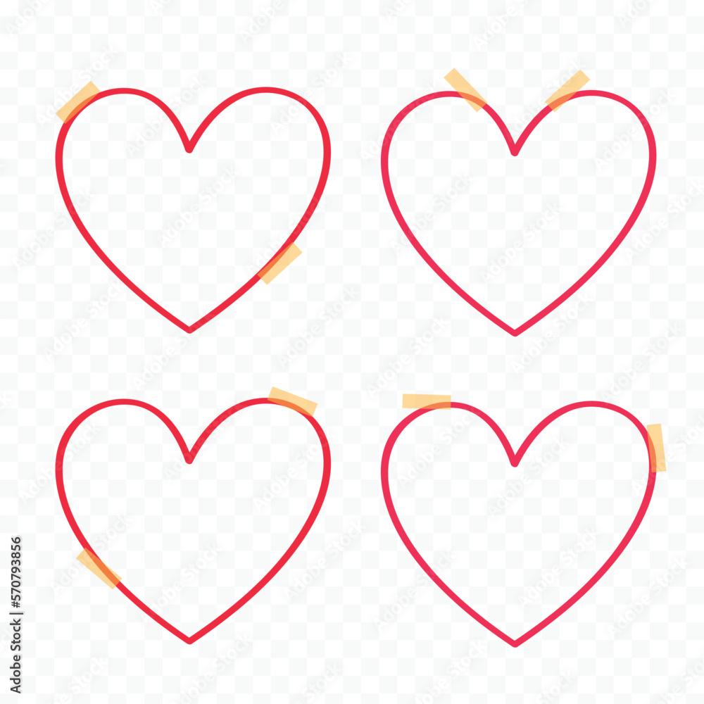 Set of hearts with beige sticky tape. Mockup for your design. Empty ...