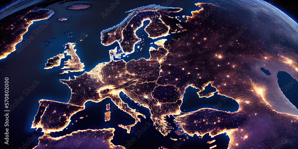 Glowing map of the earth at night - zoom in on the country of the ...