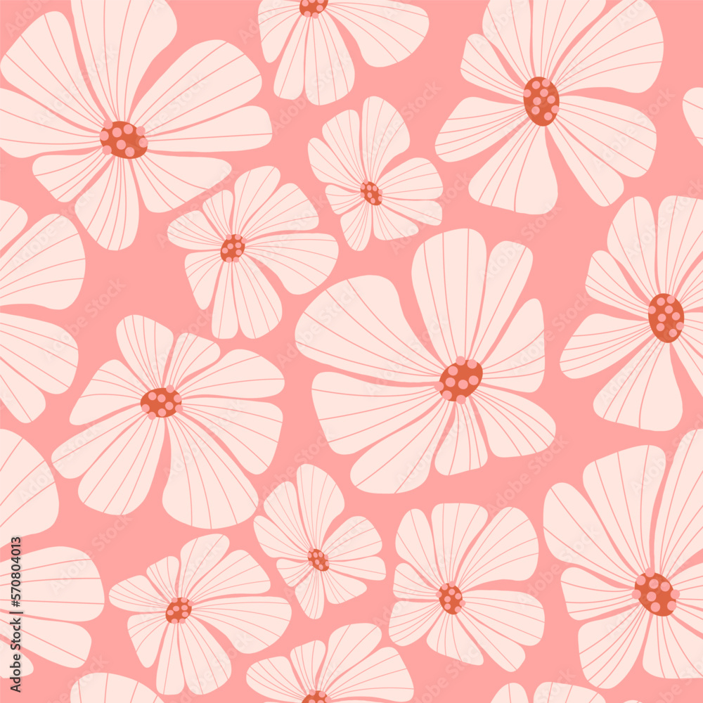 Retro floral seamless pattern with Groovy Daisy Flower on pink ...