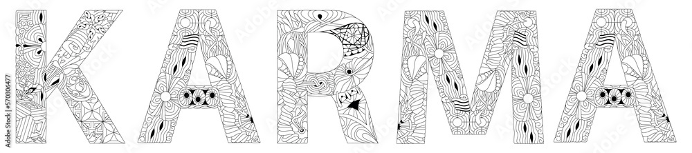 Word KARMA. Vector zentangle object for coloring Stock Vector | Adobe Stock