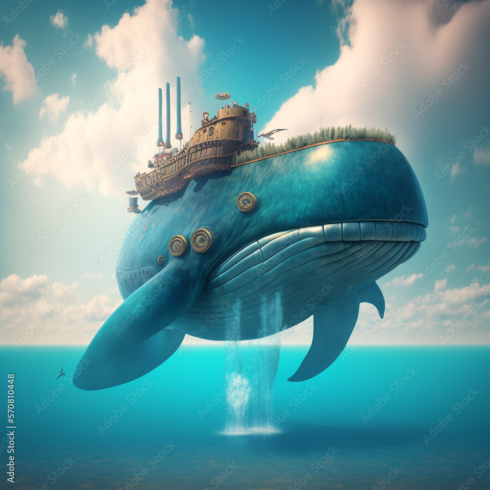 Robotic Blue Whale Coming out of The Ocean Generative AI Stock ...