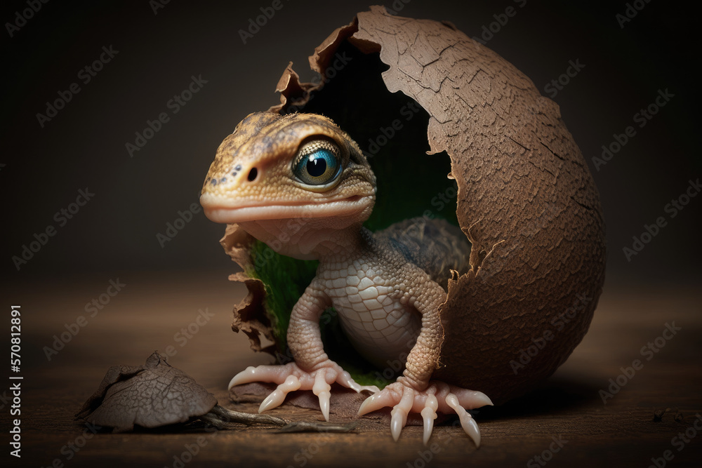 Baby dinosaur hatching from an egg, created using generative artificial ...