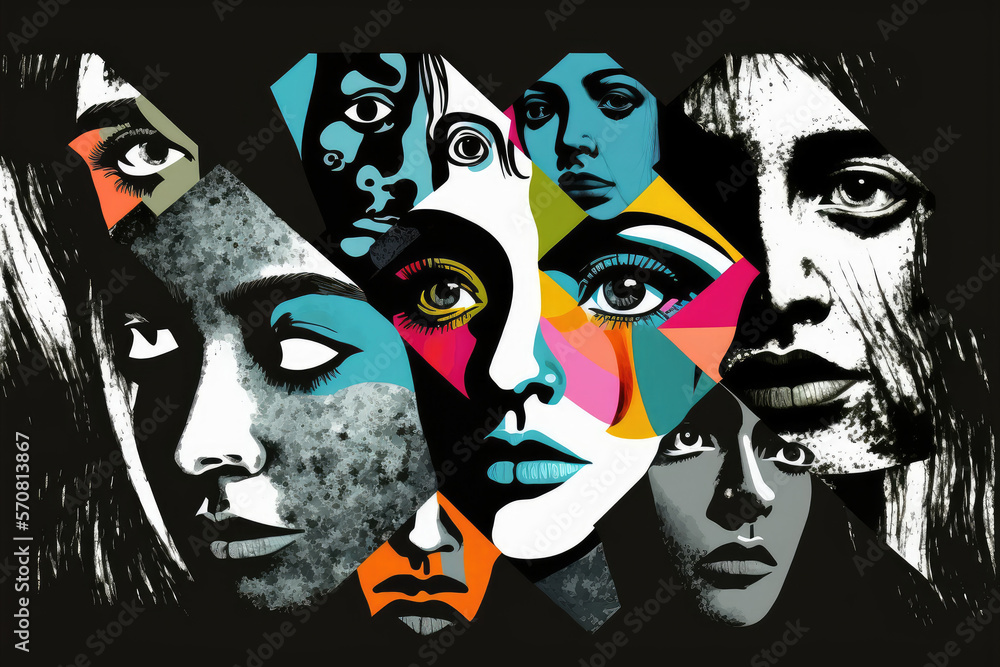 Abstract human many faces expression, dark emotion and uncertain mental ...