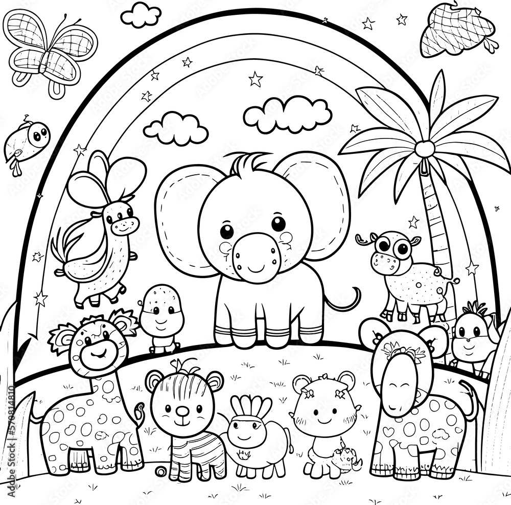 black and white coloring page for kids, line art, simple cartoon style ...