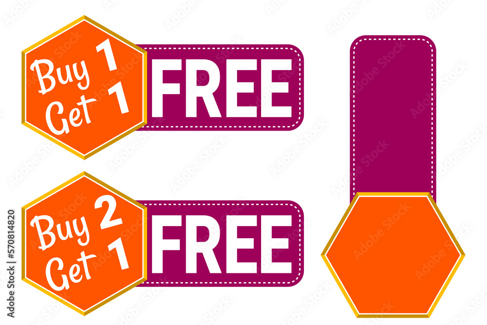Buy 1 Get 1 Free and Buy 2 Get 1 Free Discount Tag with one blank ...