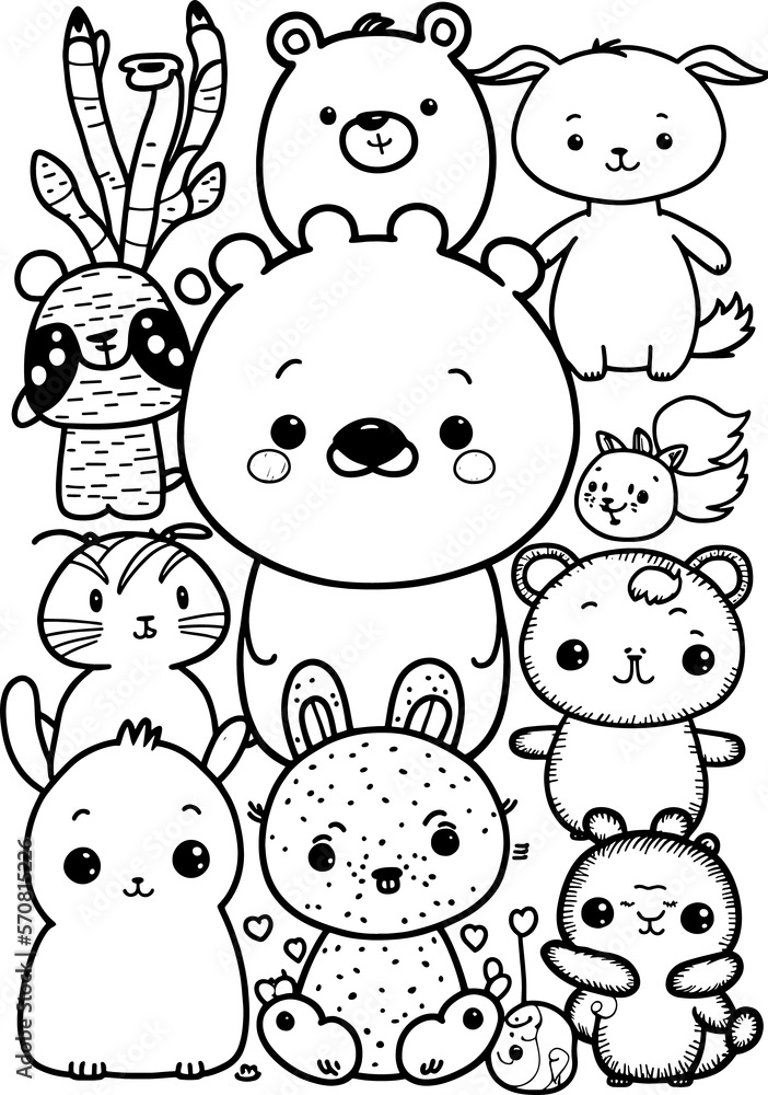 black and white coloring page for kids, line art, simple cartoon style ...