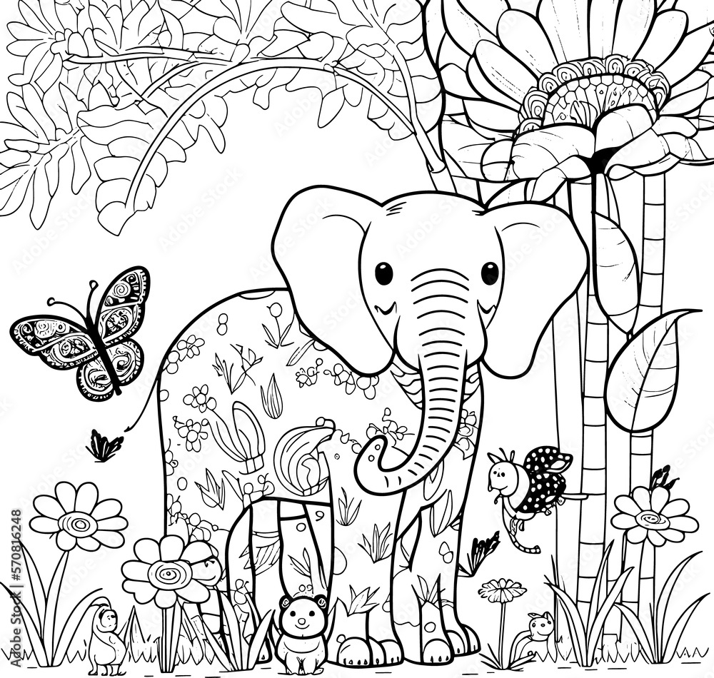 ภาพประกอบสต็อก Black and white coloring pages for adults. Line art ...