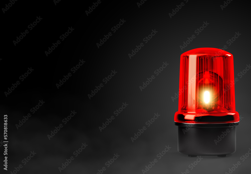 Red siren emergency warning light with black base that are currently on ...