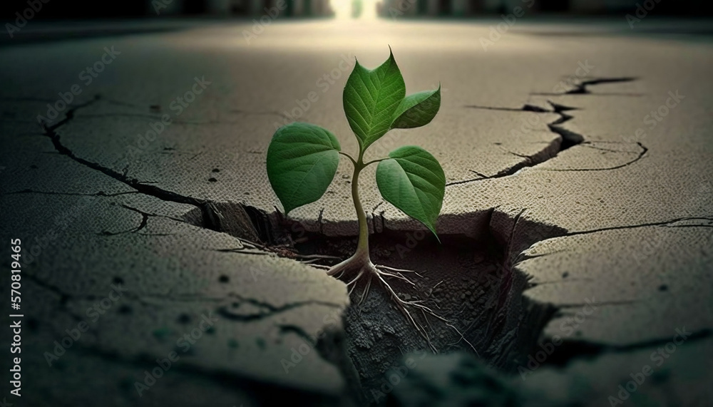 A plant growing from a crack in the pavement Stock Illustration | Adobe ...
