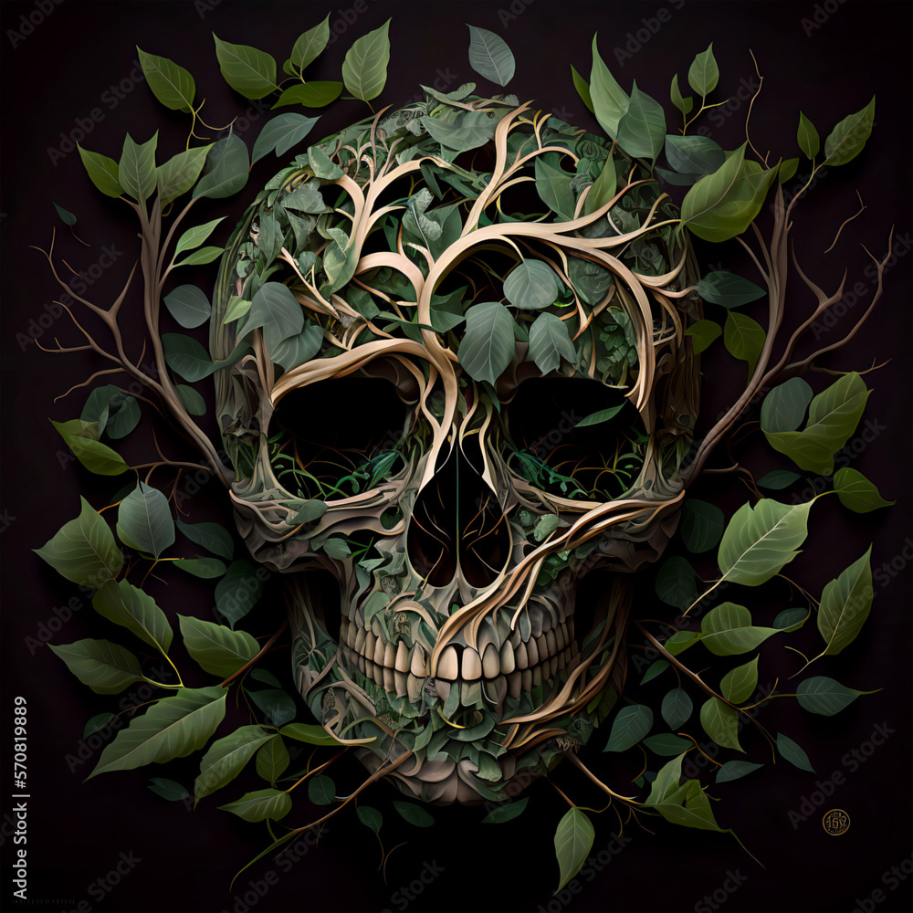 Skull Fused With Tree Roots and Branches | Digital Art | AI Generated ...