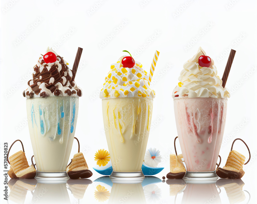 Illustrazione Stock Assorted flavors of Milkshake Shakes smoothie ...