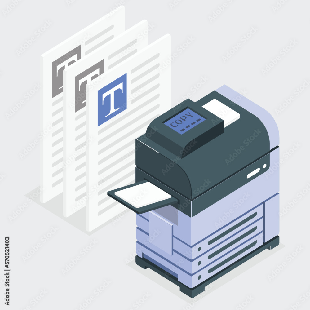 Office Multi-function Printer scanner. Isolated Flat Vector Illustration. Vector photocopier and ...