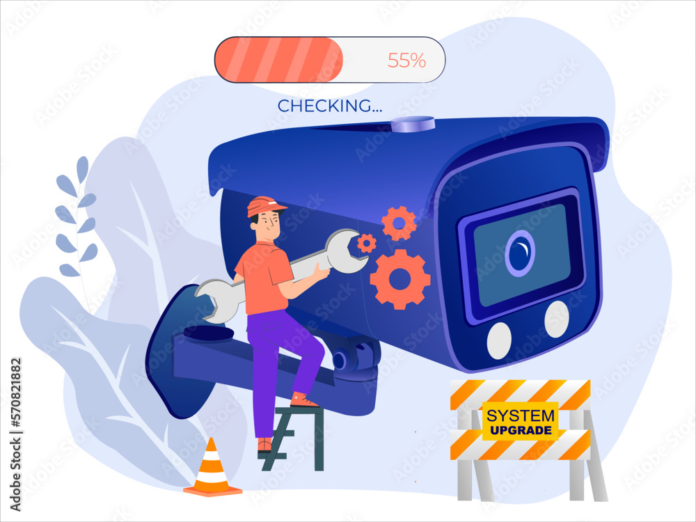 Enhanced Surveillance Camera System concept with progress bar icon ...