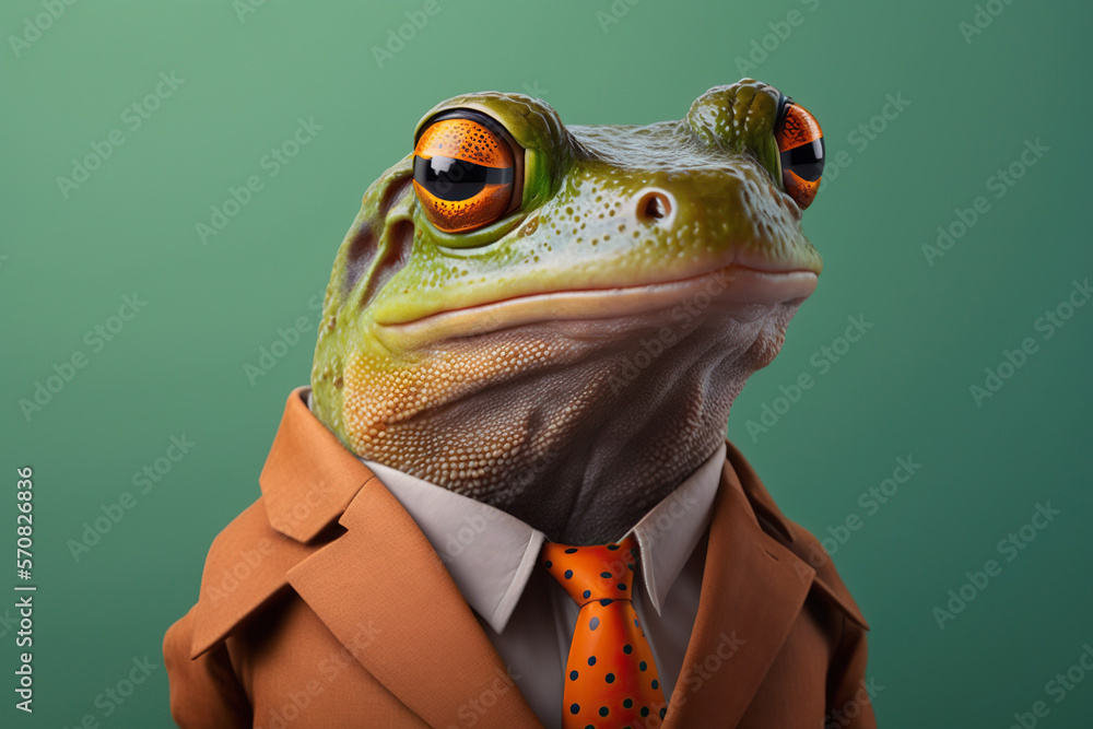 ภาพประกอบสต็อก Studio photo portrait of a frog in business clothes on ...