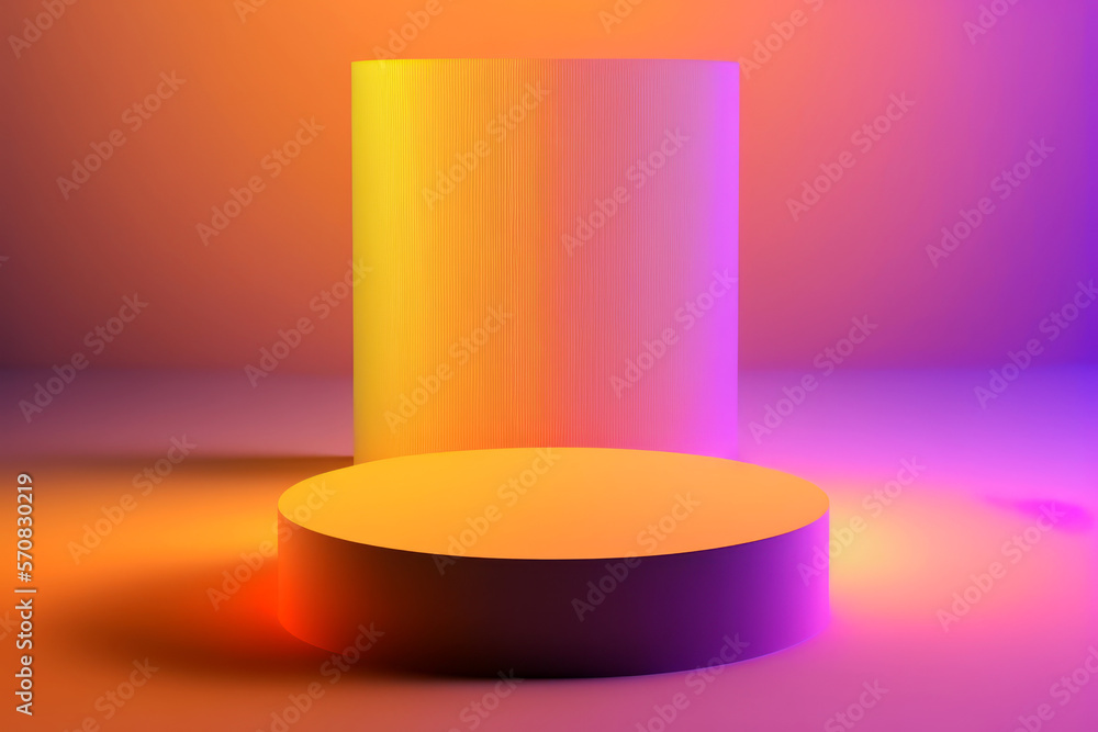 Yellow Orange and Purple Neon Light Cylinder Podium Minimal Studio ...