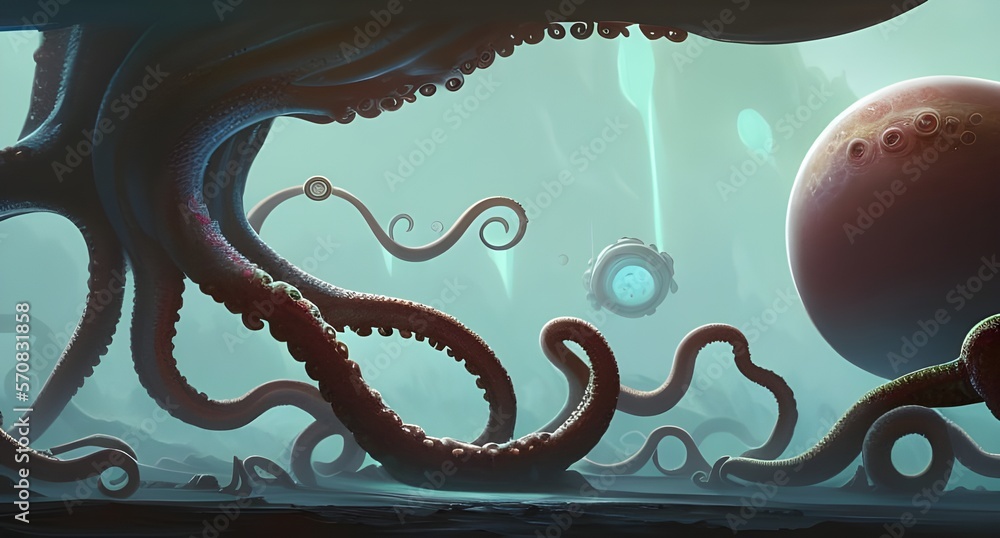 outer planet space fantasy landscape alien environment with giant octopus tentacles digital art ...