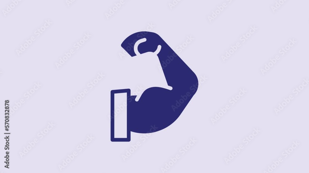 Blue Bodybuilder showing his muscles icon isolated on purple background ...