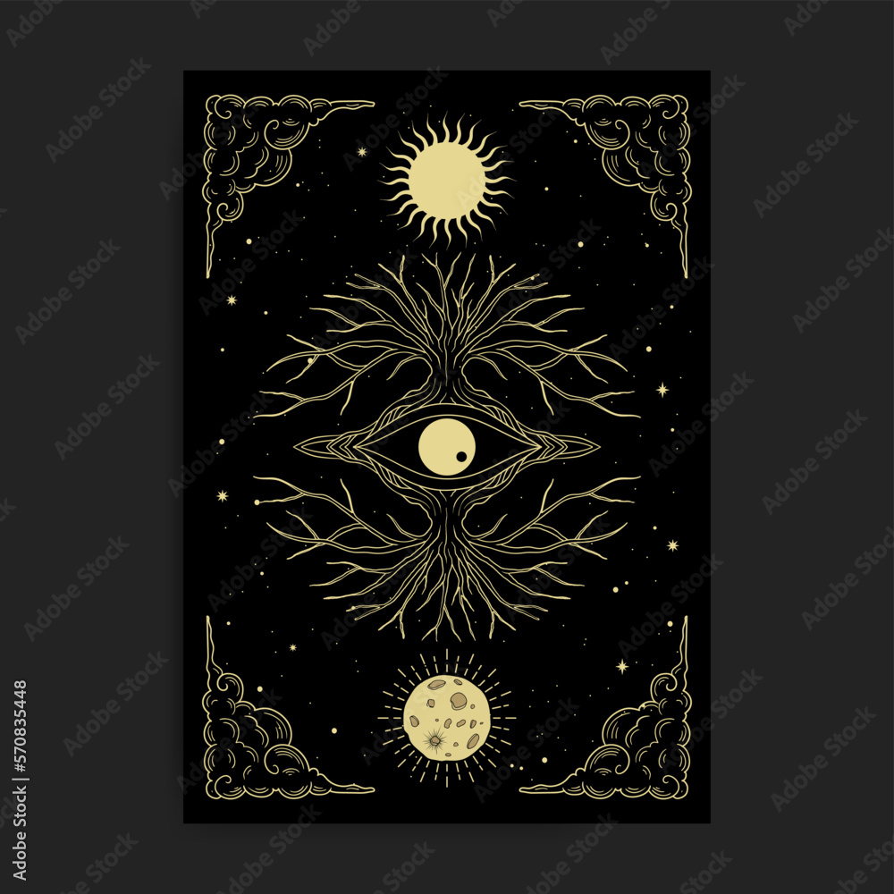 Tree of life and all seeing eye with the symbol of the two realism the ...