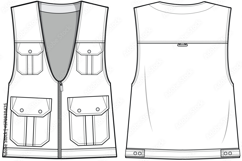 Gilet with Pockets, Utility Vest Front and Back View. Men's, women ...