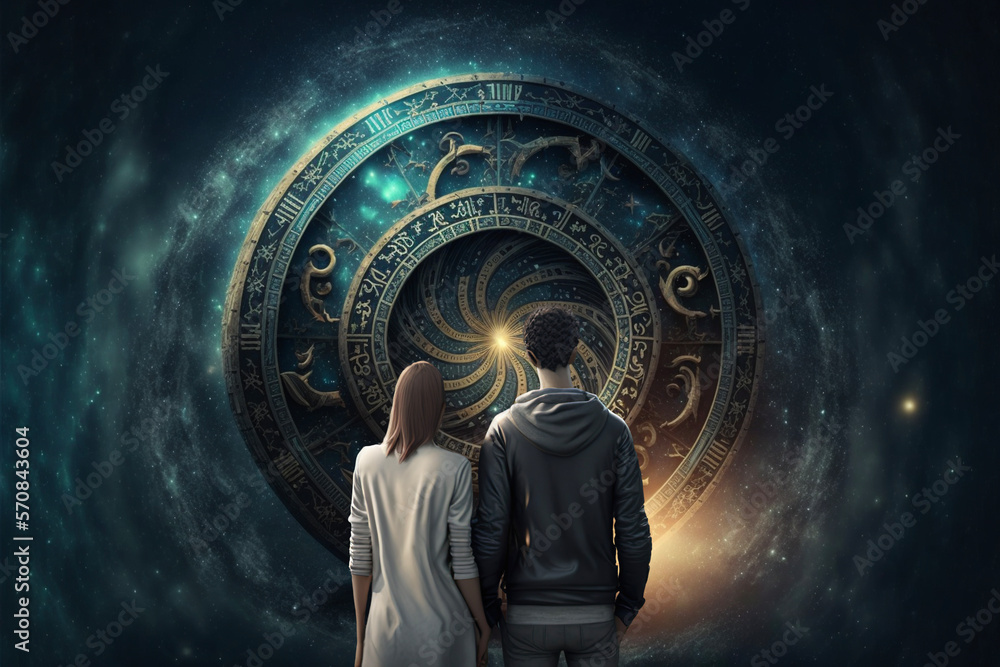 spiral symbols of the zodiac signs in space. Astrology, esotericism ...