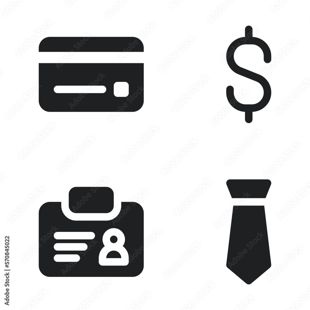 Business Management icons set = credit card, dollar, id card, tie ...