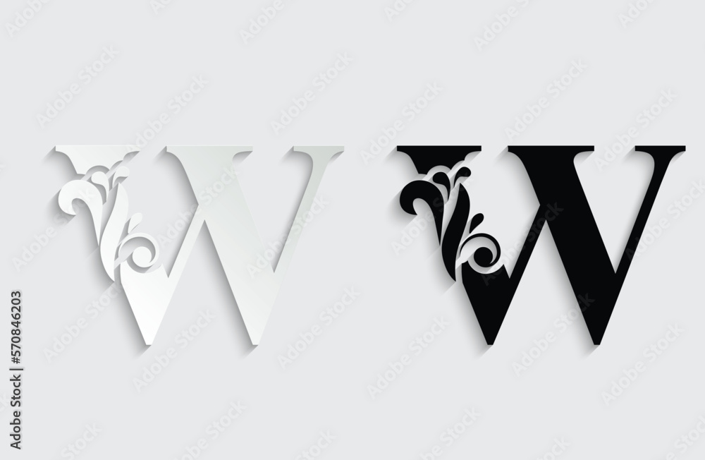 letter W. Black flower alphabet. Beautiful capital letters with shadow ...
