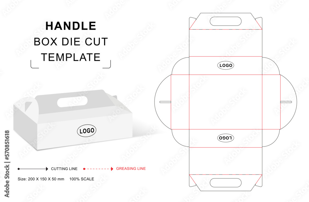 Carrier box die cut template with 3D blank vector mockup for food ...