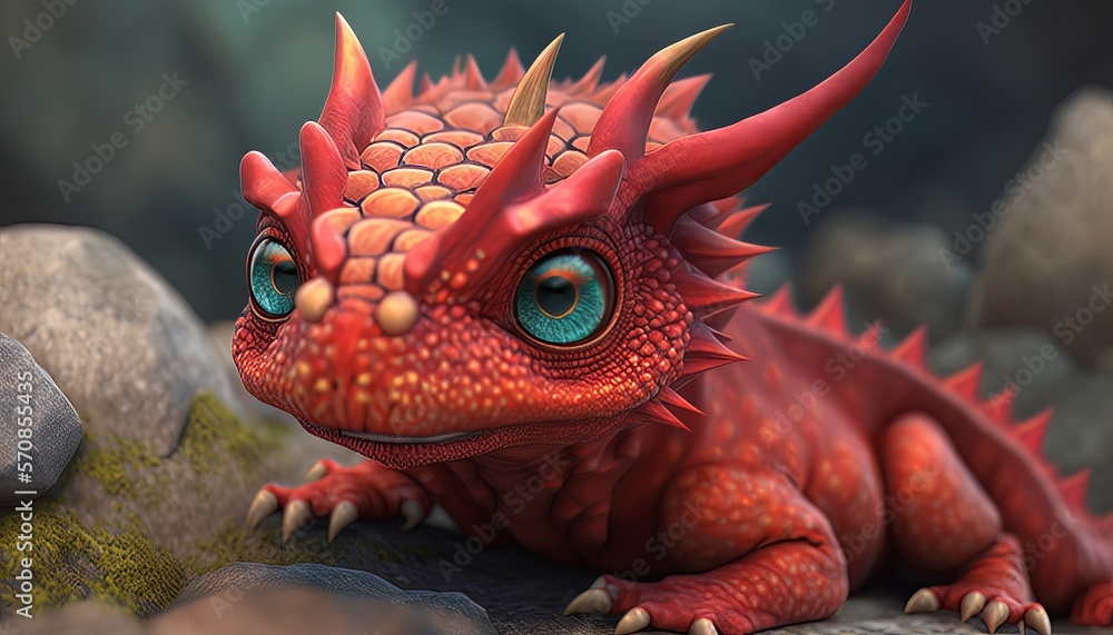 Fantasy red dragon lizard. Nature wildlife animal background ...