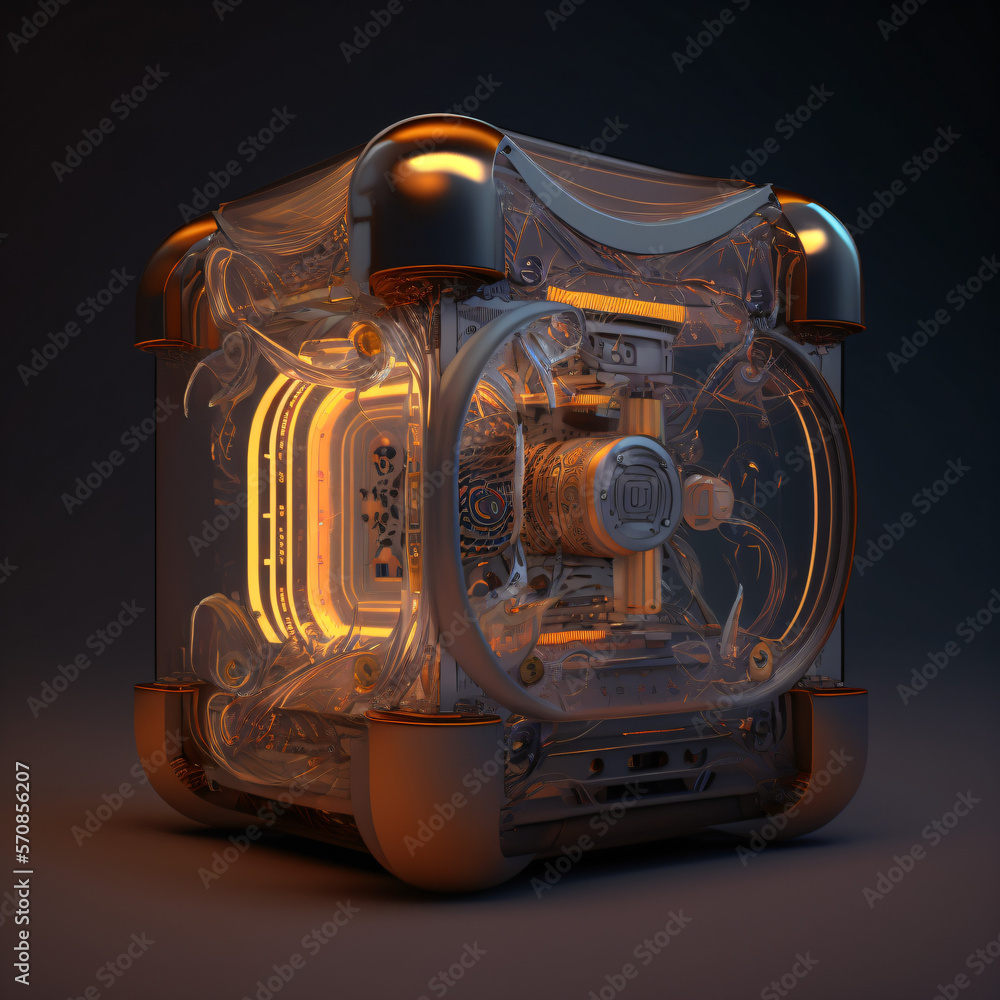 ภาพประกอบสต็อก Futuristic PC Case - Generative AI illustration of a ...