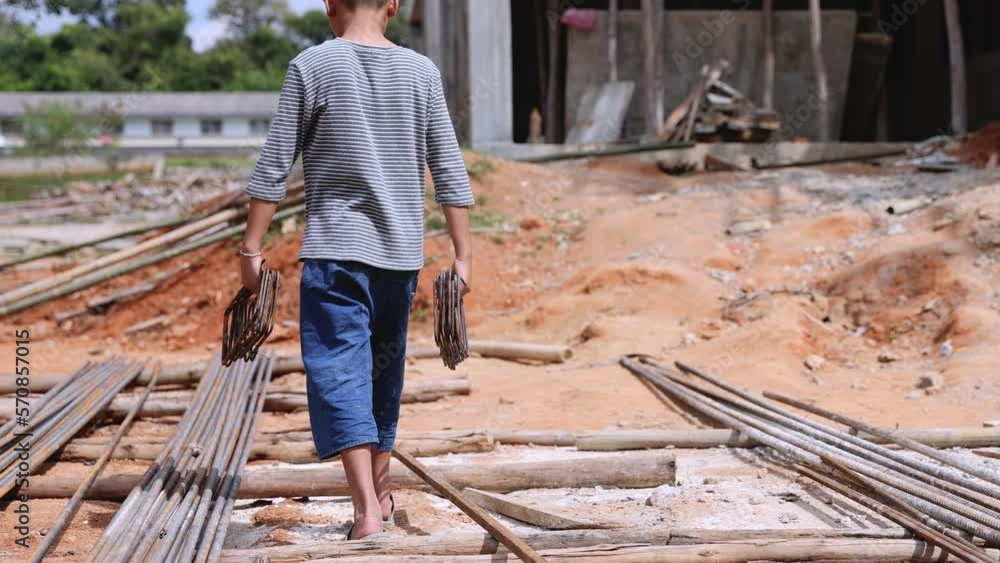 Children are forced to work in construction. anti child labor Abuse ...