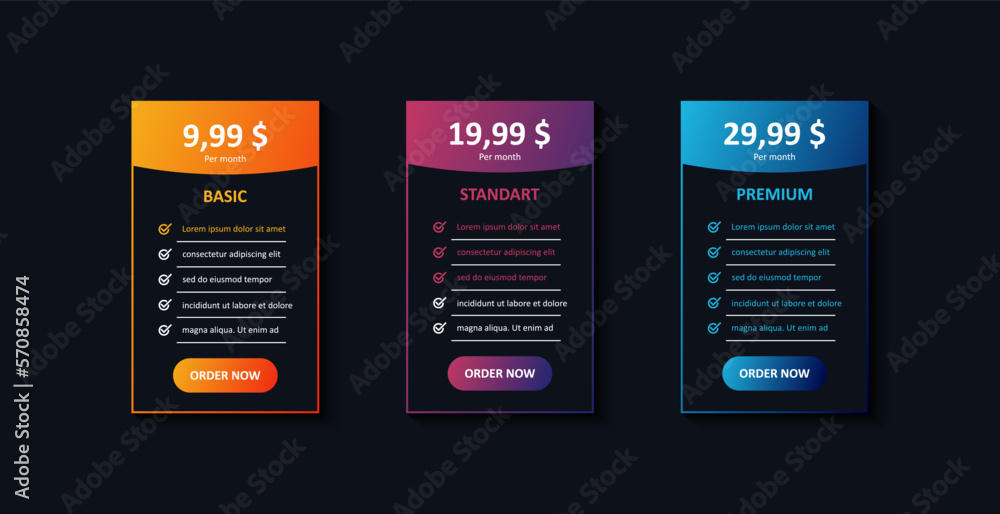 Tarrifs plan banner list. Banners with pricing discount and feature ...