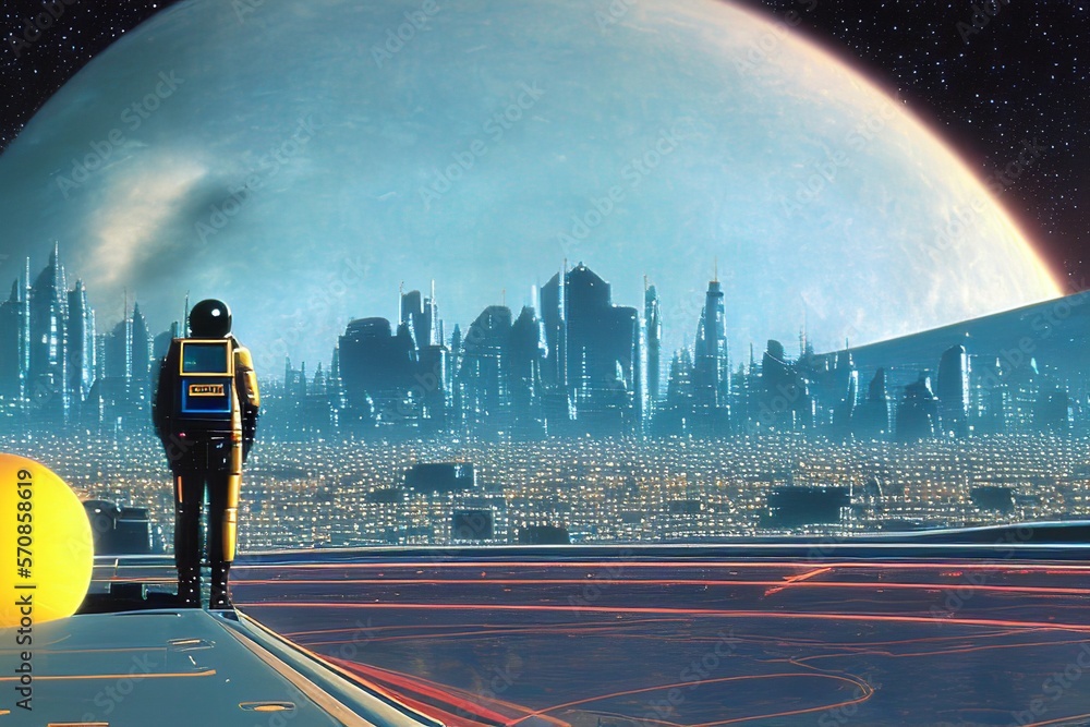 astronaut in space, retro futurism style animated grainy texture VHS ...