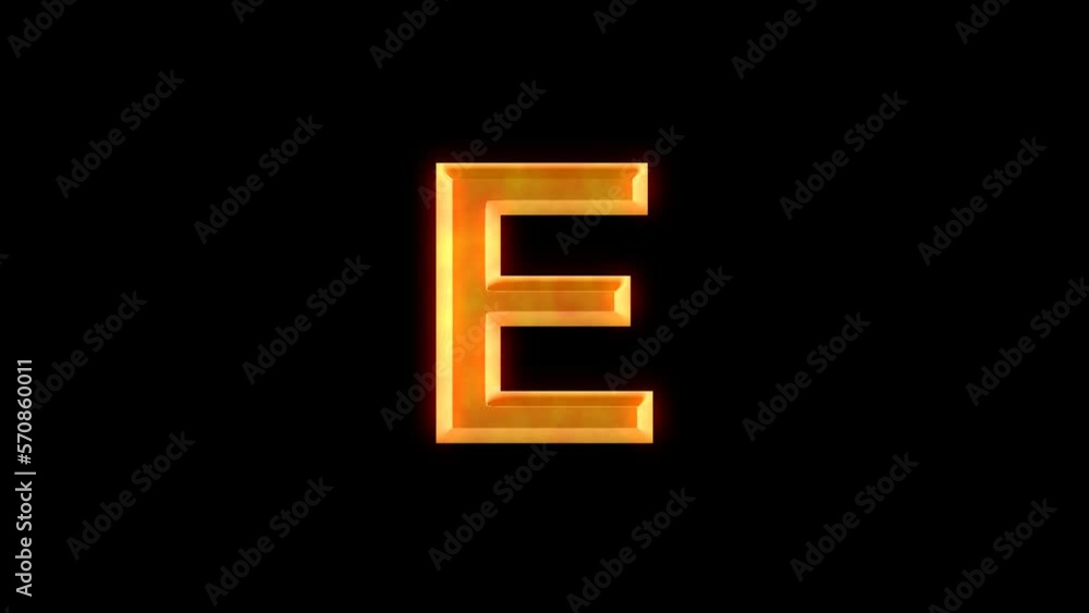 Letter E animation on transparent background with golden lens flare ...