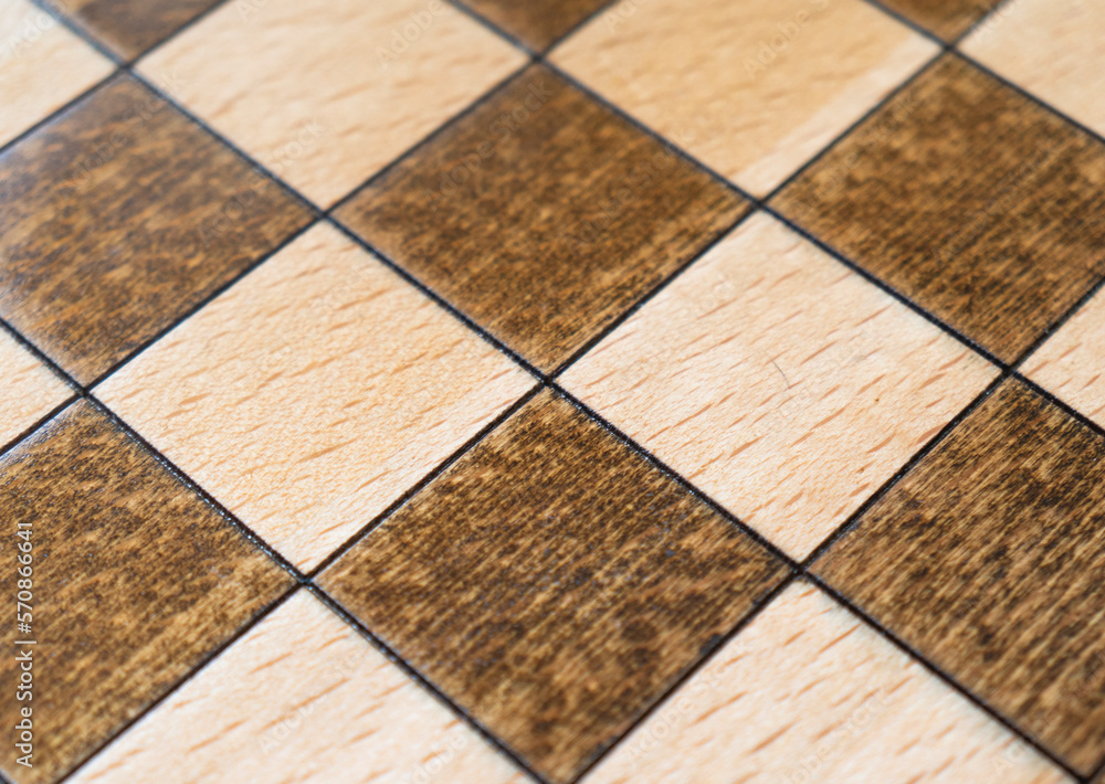 Empty wooden chessboard pattern. Top view. Board made of wood for ...