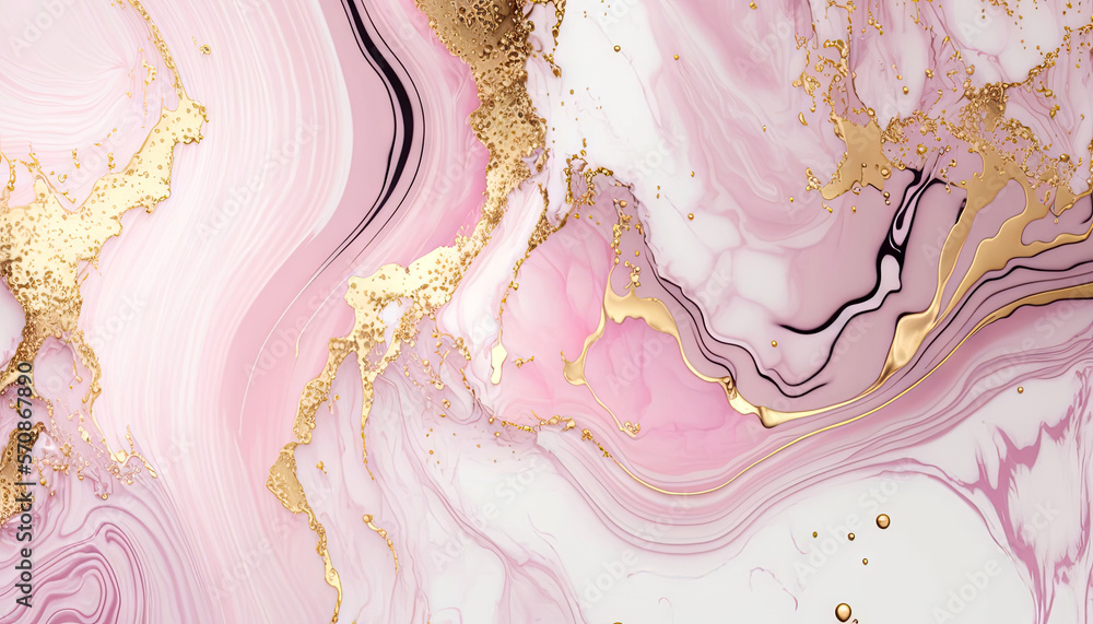 Pink and gold glitter marble background, liquid art textured marble ...