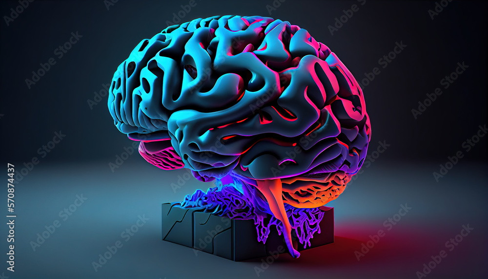 Concept art of a Human Brain Neon 3D Rendered AI Generative Stock Image ...